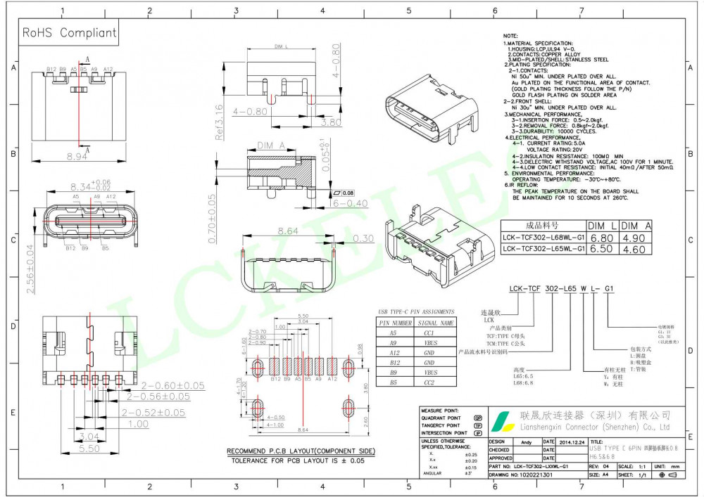 LCK-TCF302-L65WL-G1 technical document page