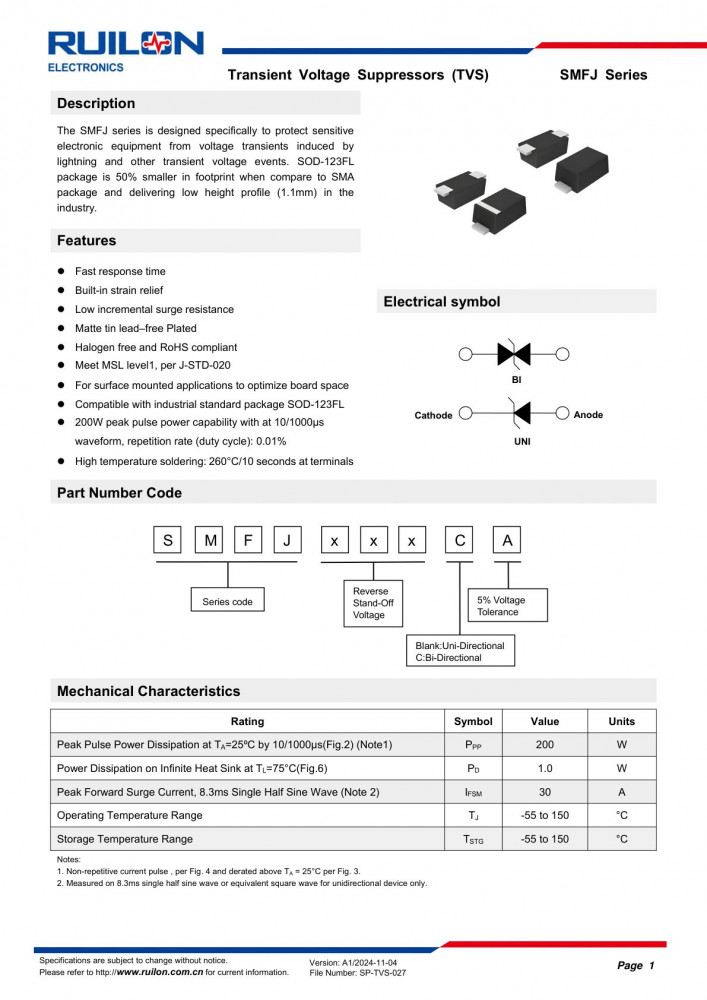 SMFJ100CA datasheet page 1