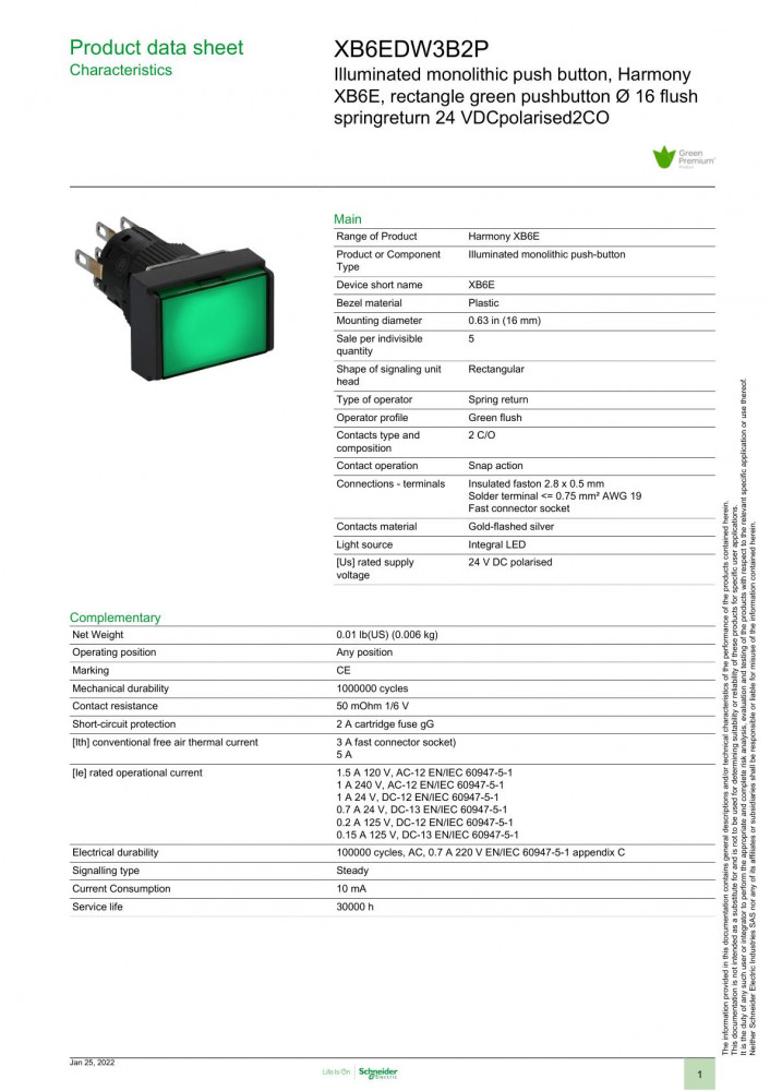 XB6EDW3B2P technical document page 1