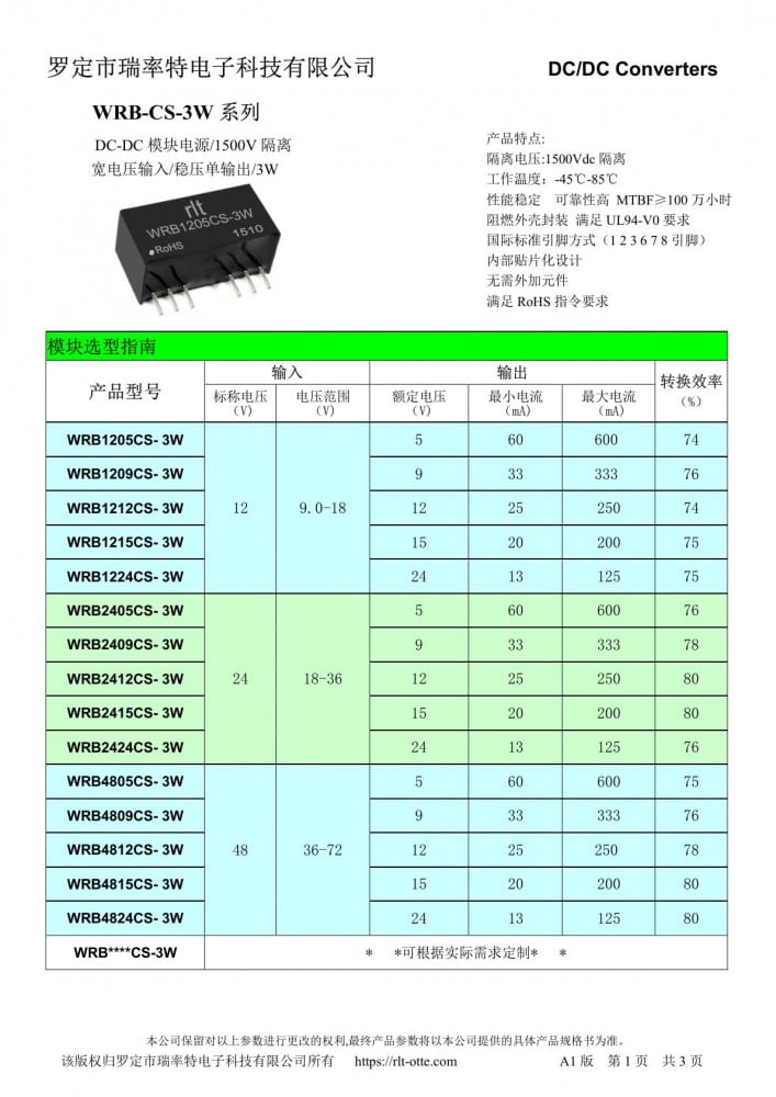 RLT WRB-CS-3W datasheet page 1