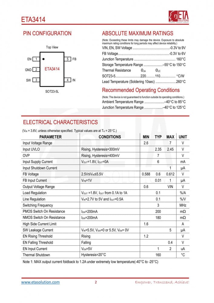 ETA3414S2F datasheet page 2