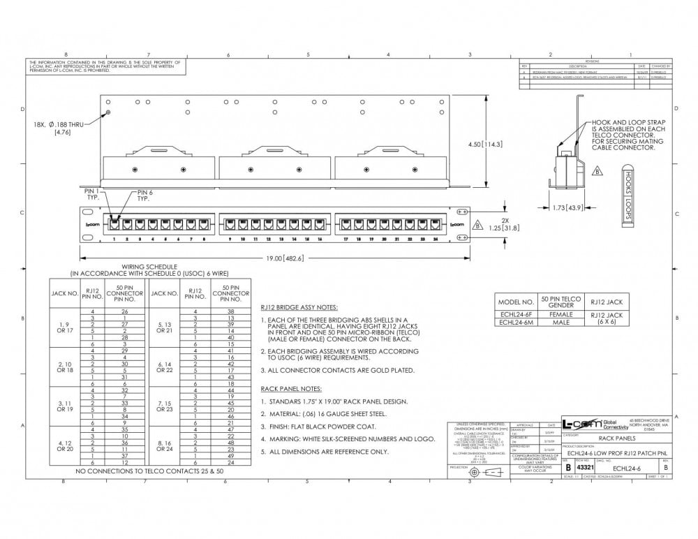 L-com ECHL24-6M technical drawing and pin mapping