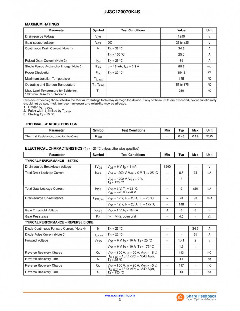 UJ3C120070K4S datasheet page 2