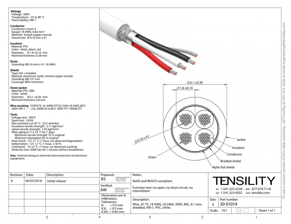 Tensility 30-01014 product drawing and specification sheet
