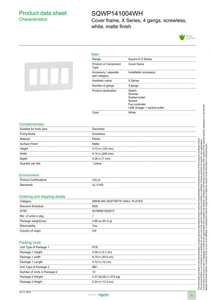 SQWP141004WH technical document page 1