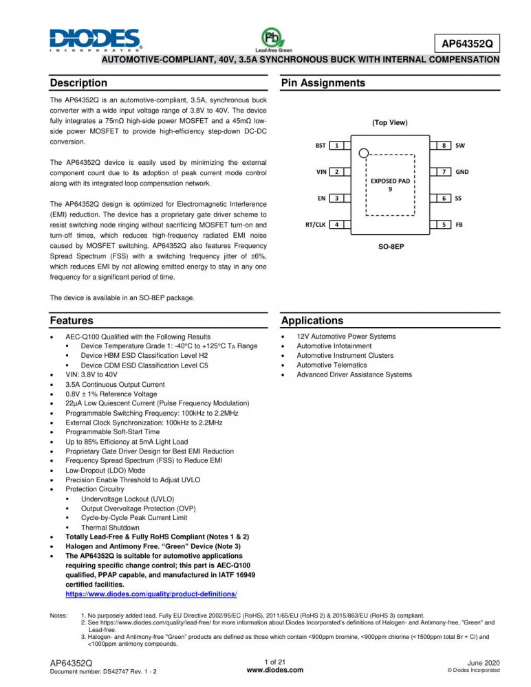 AP64352QSP-13 datasheet page 1