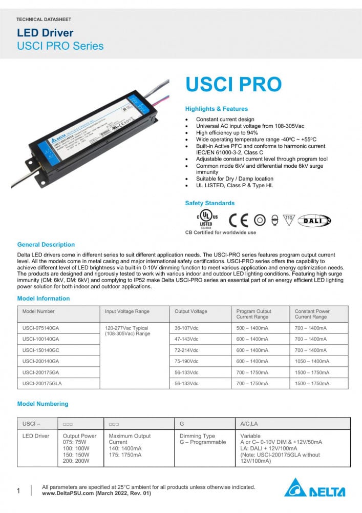 USCI PRO datasheet page 1