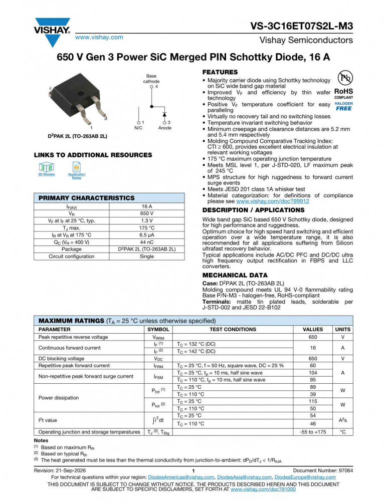 VS-3C16ET07S2L-M3 datasheet page 1