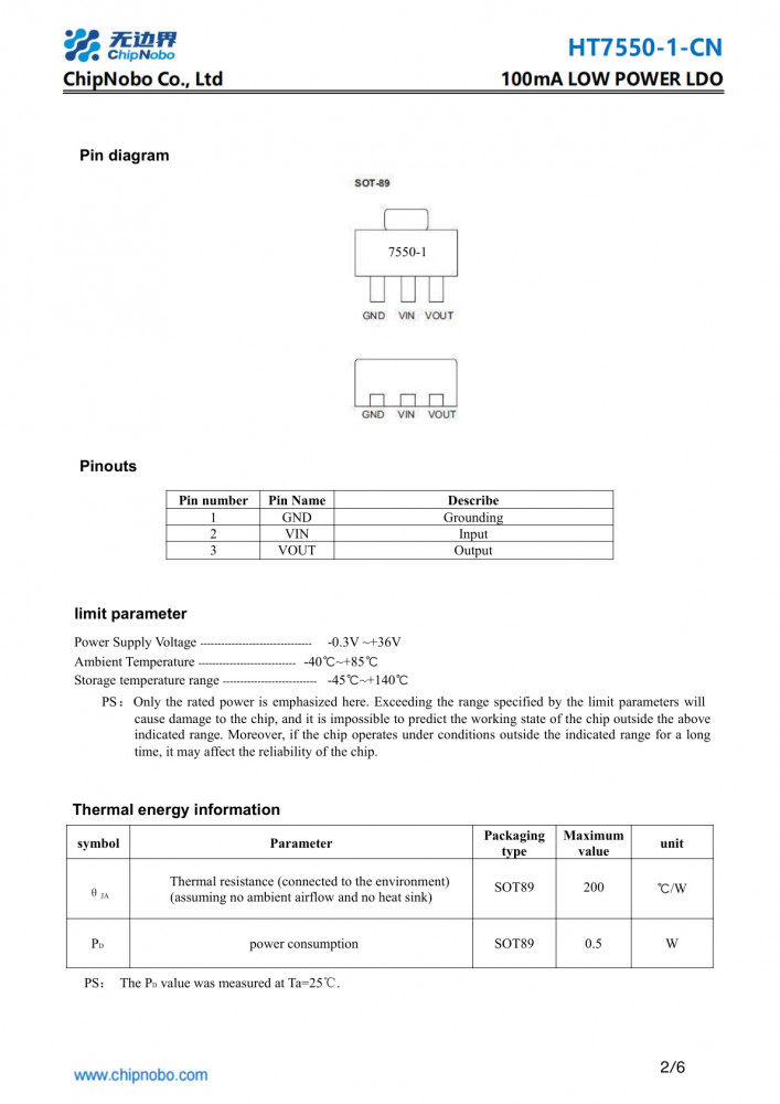 HT7550-1-CN datasheet page 2