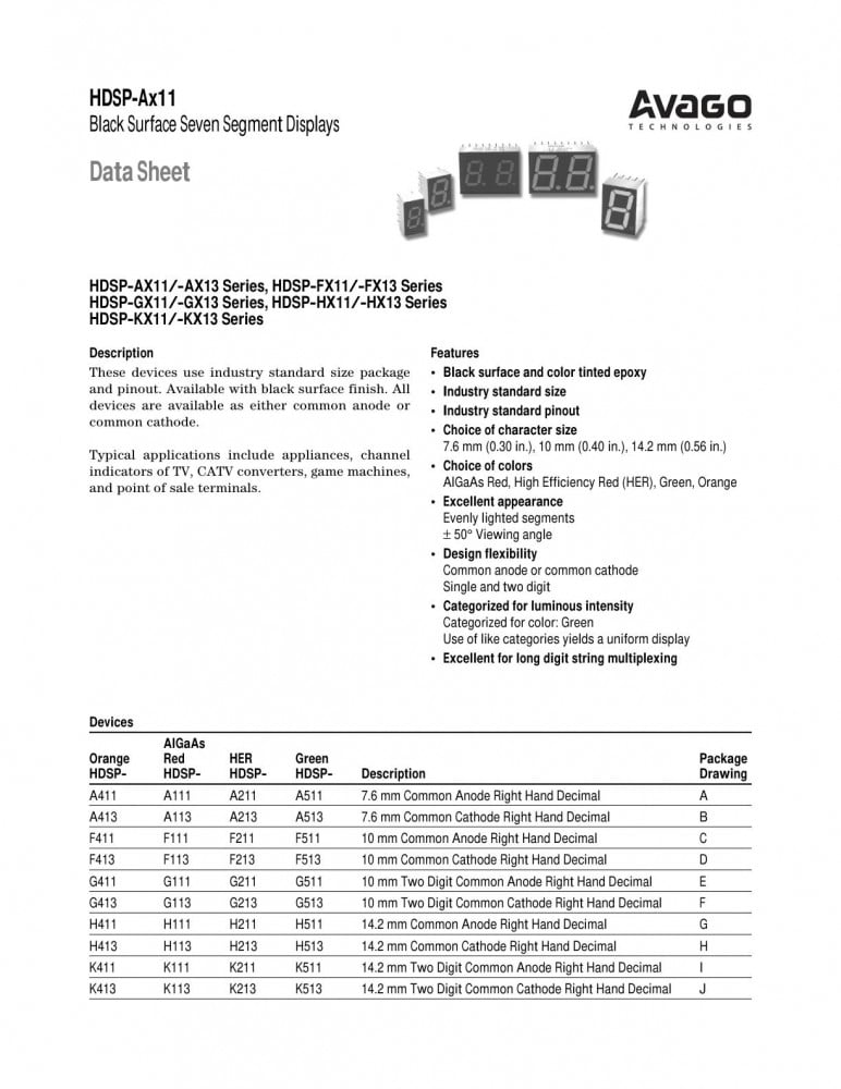 HDSP-K513 datasheet page 1