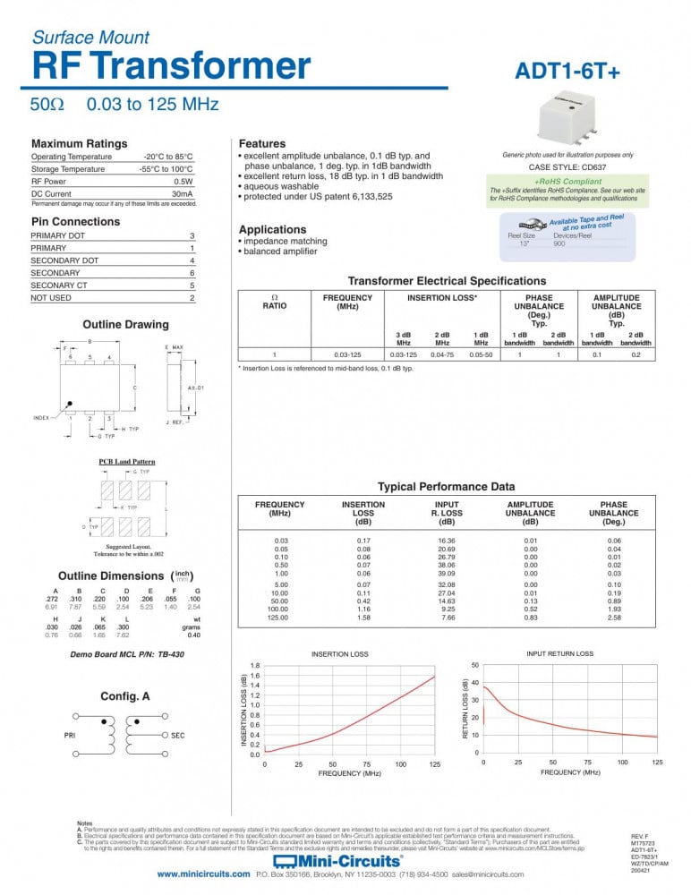 ADT1-6T+ technical document page