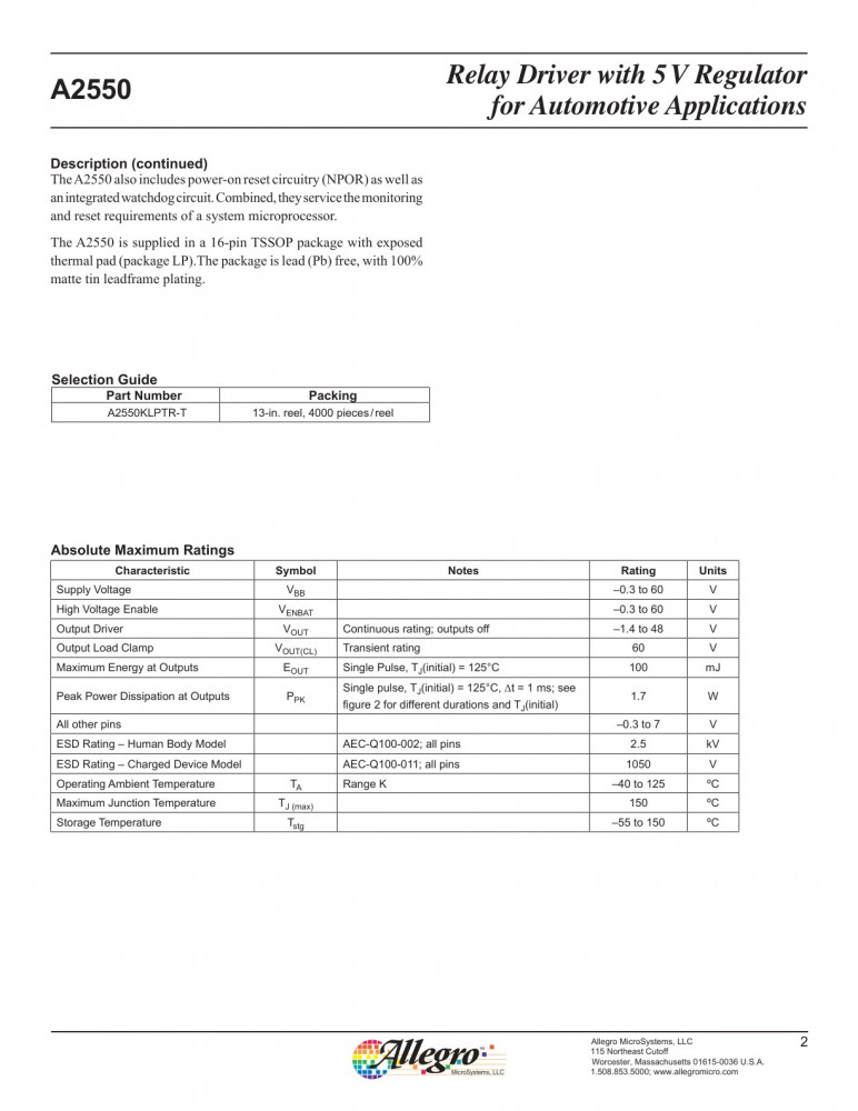 A2550 datasheet page 2