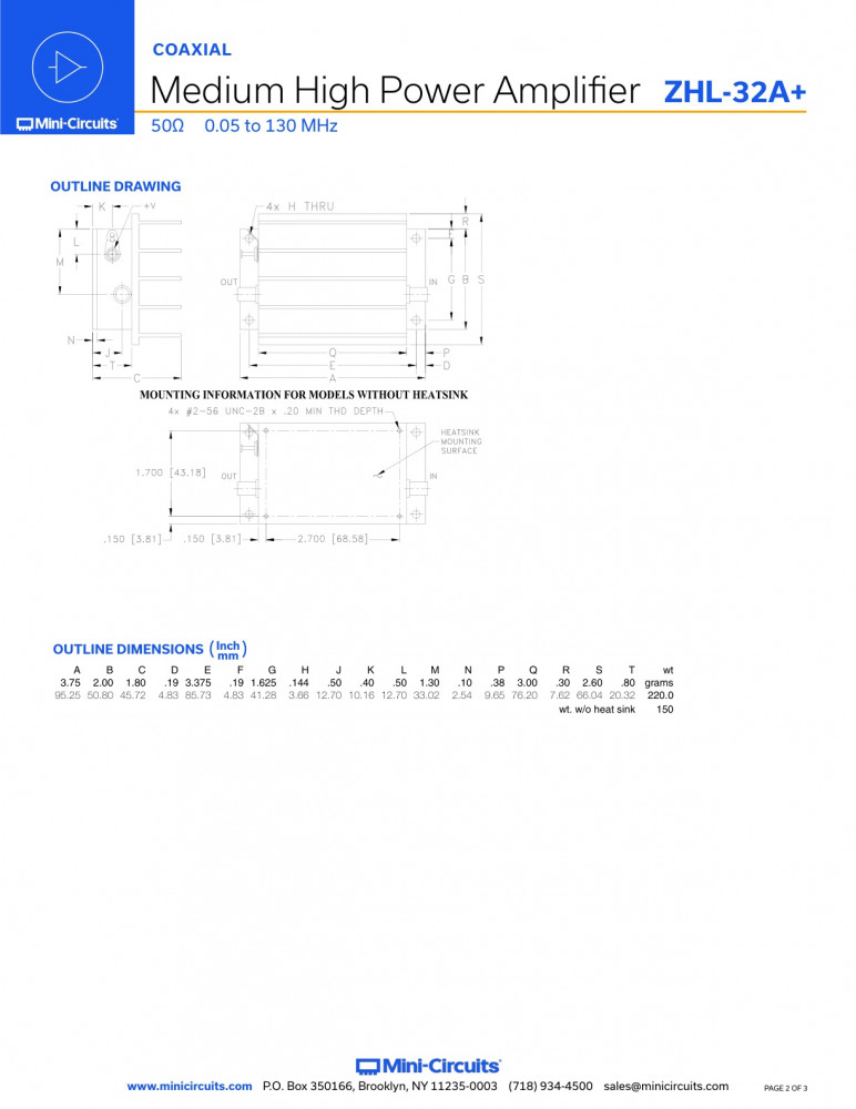 ZHL-32A-S+ technical document page 2