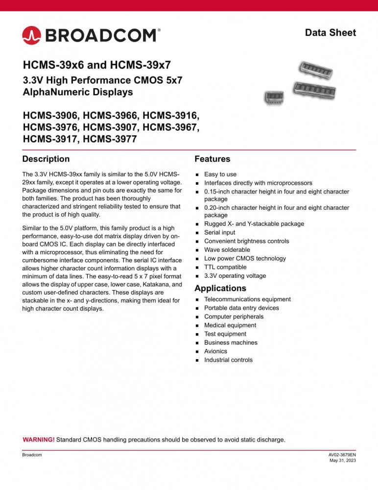 HCMS-3906 datasheet page 1