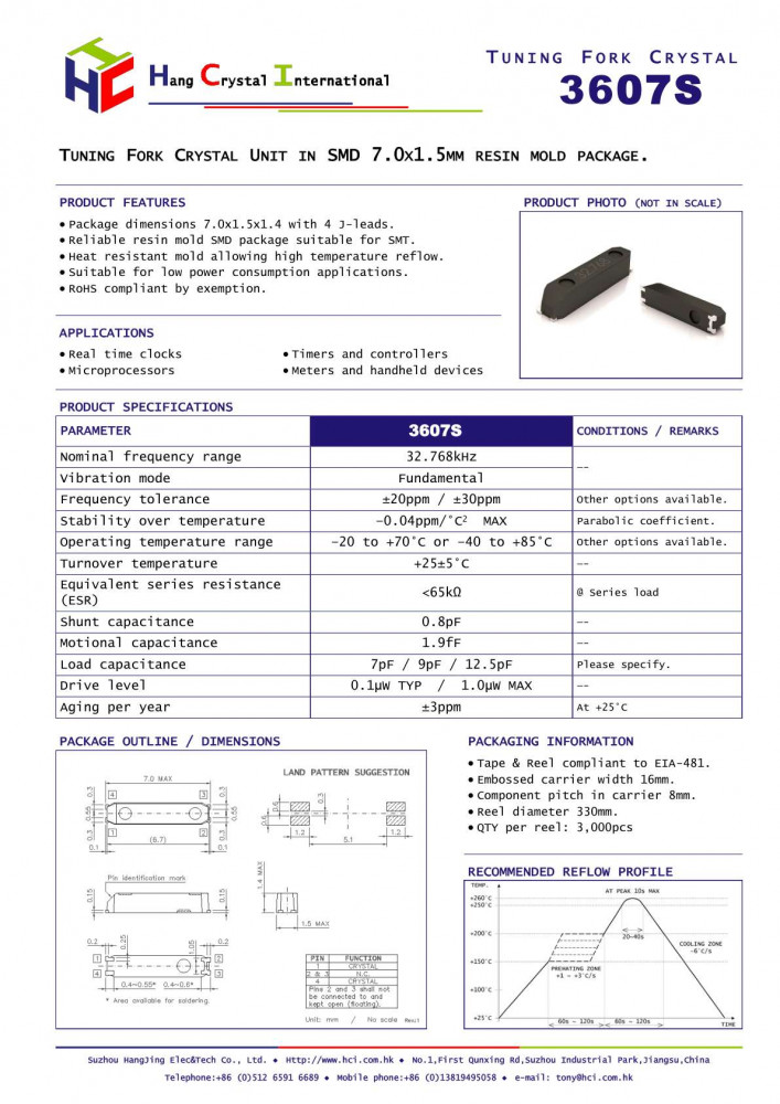 HCI 3607S-32.768DT09LLL technical document page