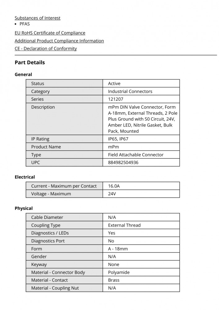 Molex S28 DIN valve connector packaging specification, page image 2