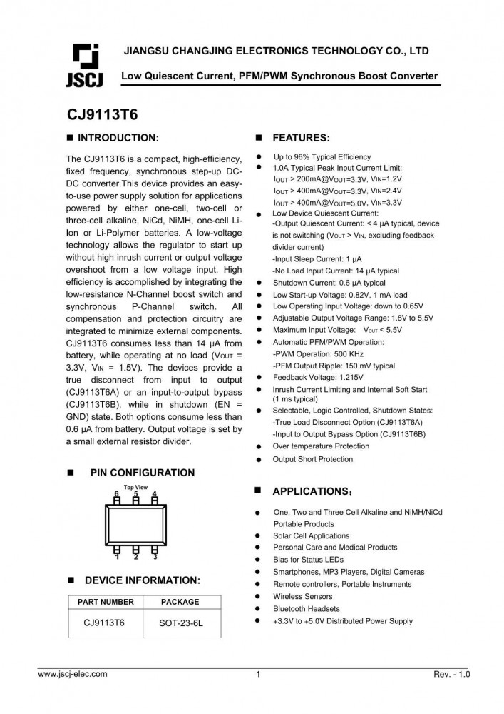 CJ9113T6A datasheet page 1