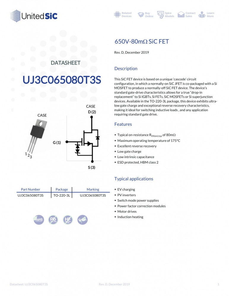 UJ3C065080T3S datasheet page 1