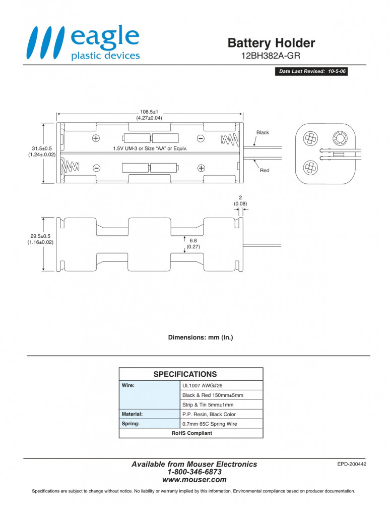 Adafruit 449 eight-cell AA battery holder technical drawing