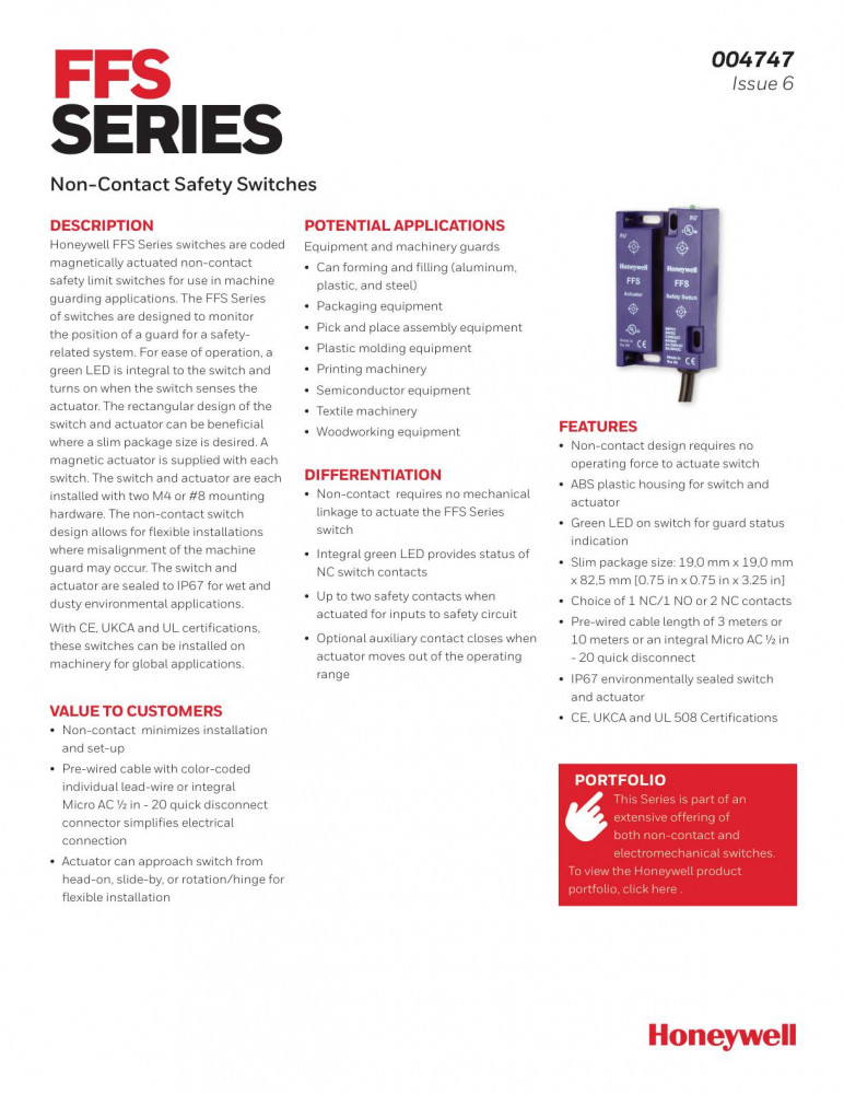 Honeywell FFS Series datasheet page 1