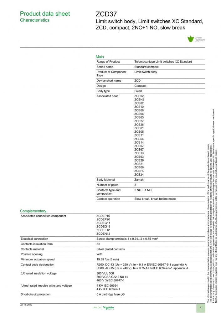 ZCD37 technical document page 1