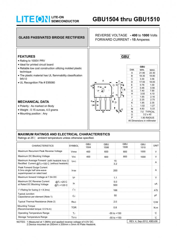 GBU1508 datasheet page 1