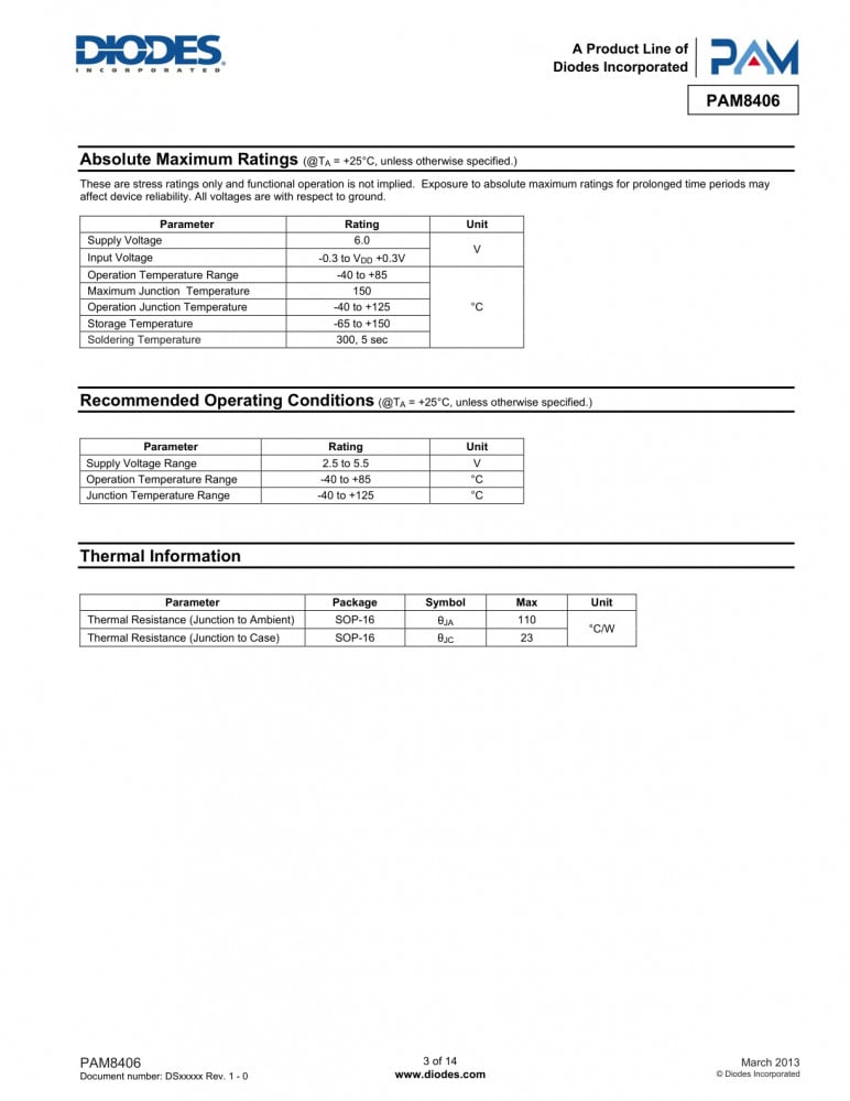 PAM8406ER datasheet page 3