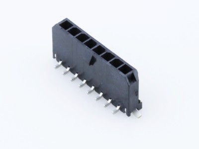 Micro-Fit 3.0 Vertical Header, 3.00mm Pitch, Single Row, 8 Circuits, with Solder Tab, 0.38µm Gold Plating, Glow-Wire Capable, Black, Tape and Reel for sale