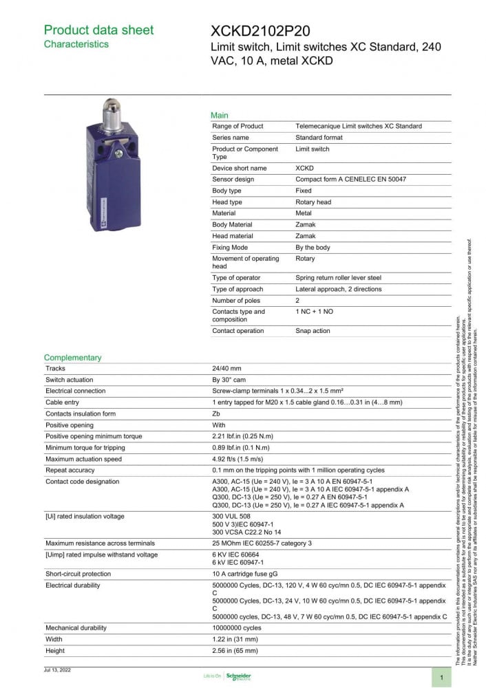 XCKD2102P20 technical document page 1