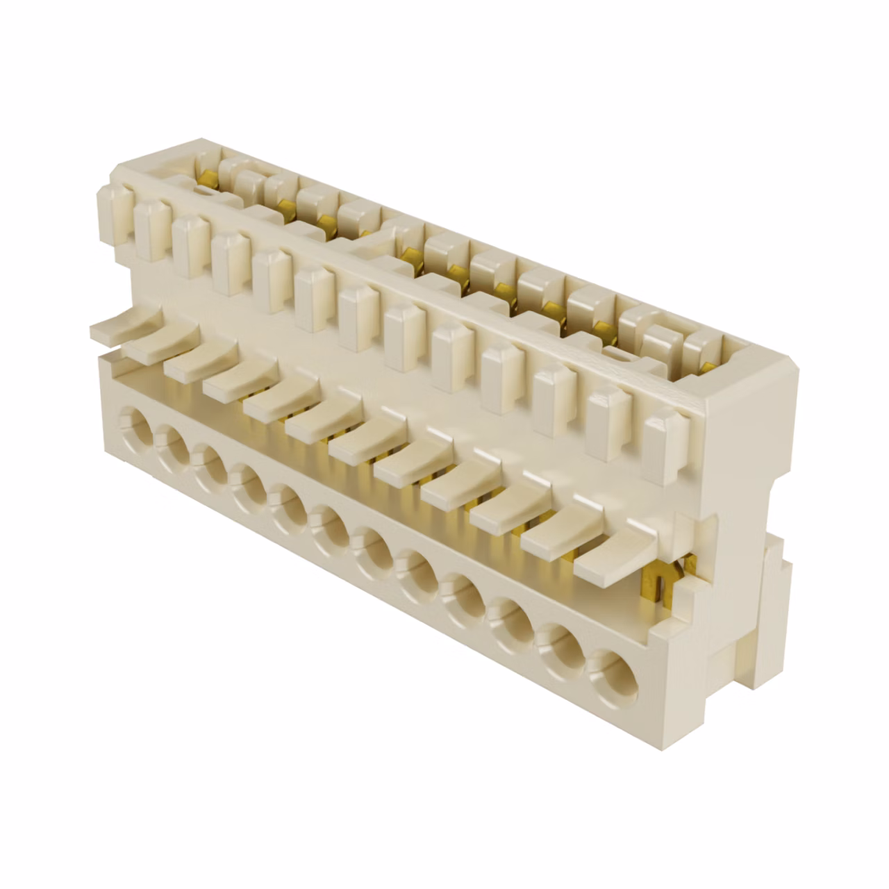 Appli-Mate RAST 2.5 Connector, 2.50mm Pitch, Female, 12 Circuits, Circuit 2 and 11 Voided, Polarizing Rib Between 5/6, Latch at Circuit 2 and 11, Closed Endwalls, Gold Plating for sale