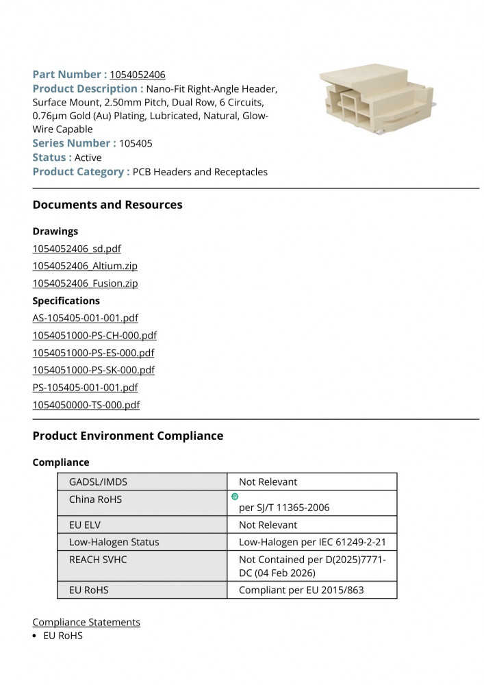 MOLEX Nano-Fit specification page 1