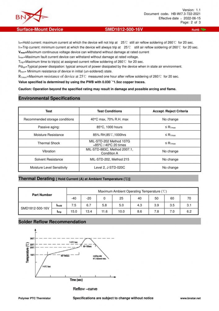 BNstar SMD1812-500-16V datasheet page 2
