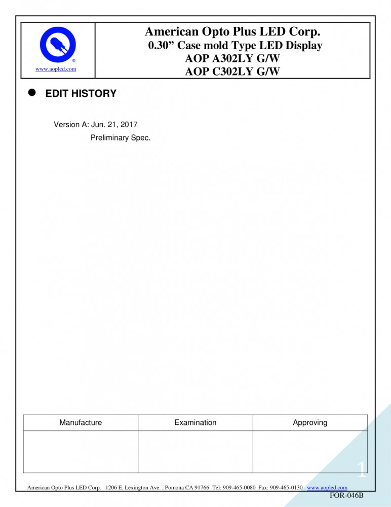 A302LY G/W datasheet preview, page 1