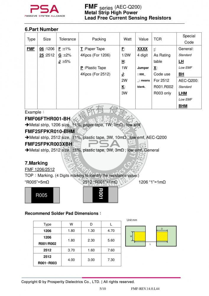 PSA FMF series specification page 6