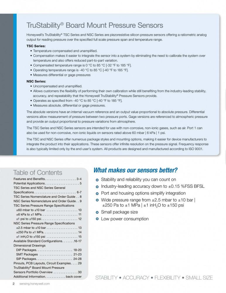 Honeywell TruStability pressure sensor document page 2