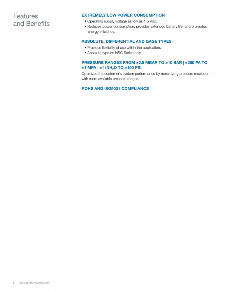 Honeywell TruStability pressure sensor document page 4