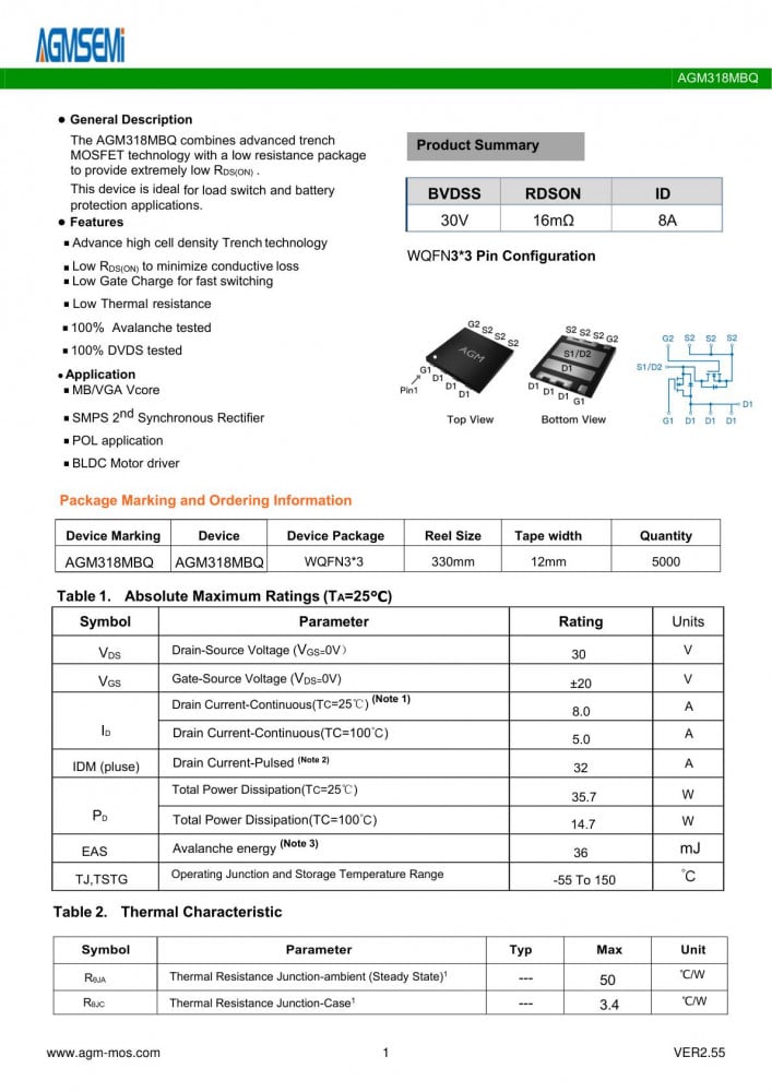 AGM318MBQ datasheet page 1