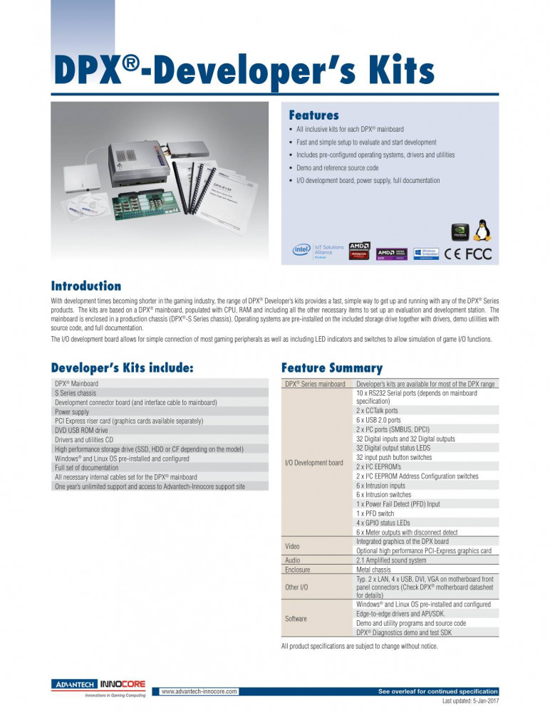DPX Developer Kits product document, page 1