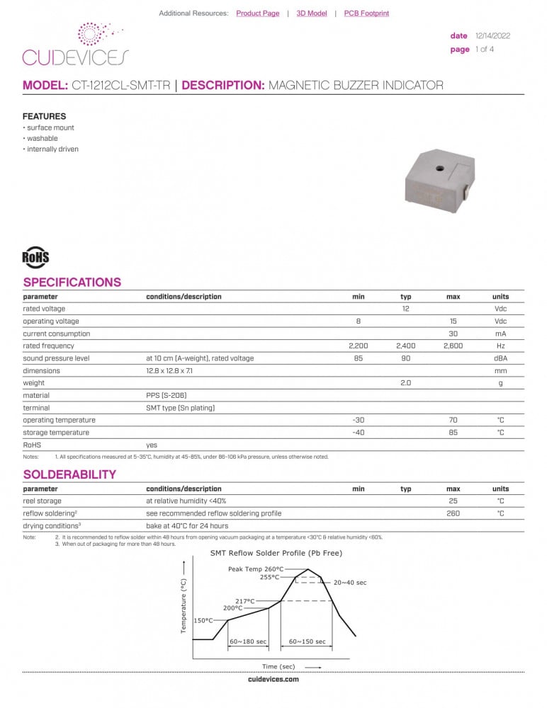 CT-1212CL-SMT-TR datasheet page 1