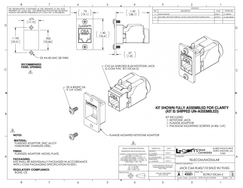 L-com ECFRJ110C6A-S technical drawing