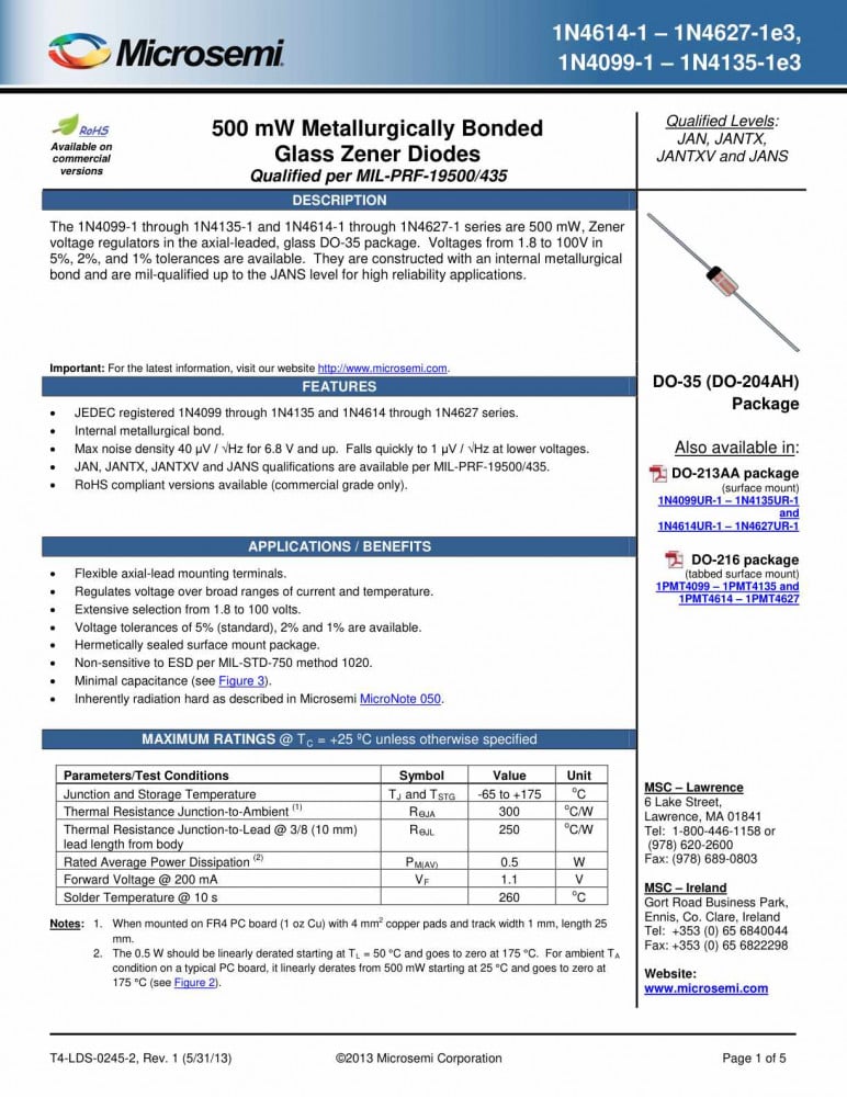 1N4106 datasheet page 1
