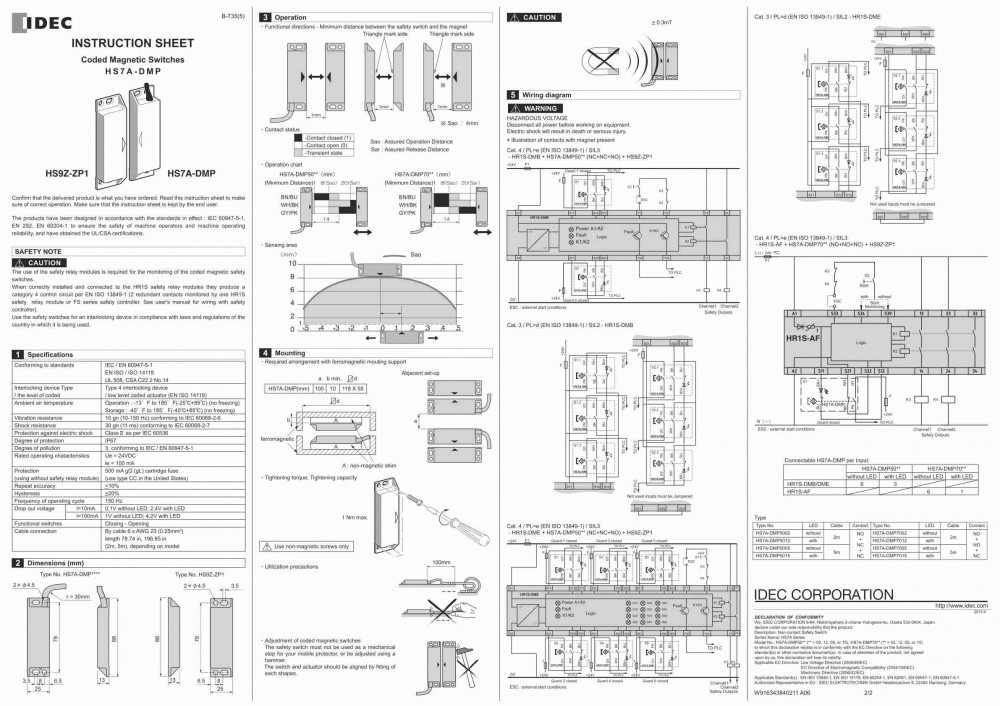 IDEC HS7A-DMP instruction sheet page 1