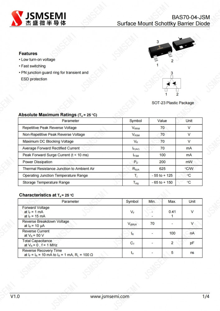 BAS70-04-JSM datasheet page 1