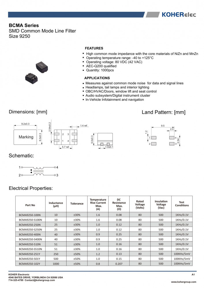 BCMA9250 series datasheet page 1