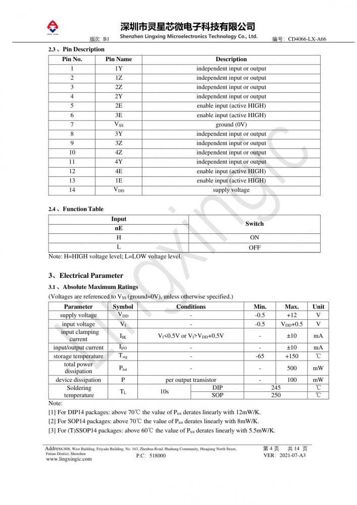 CD4066BM(LX) datasheet page 4