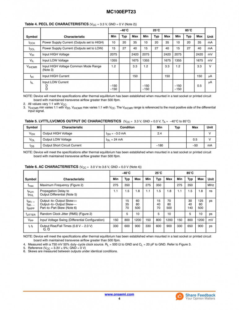 MC100EPT23 datasheet page 4