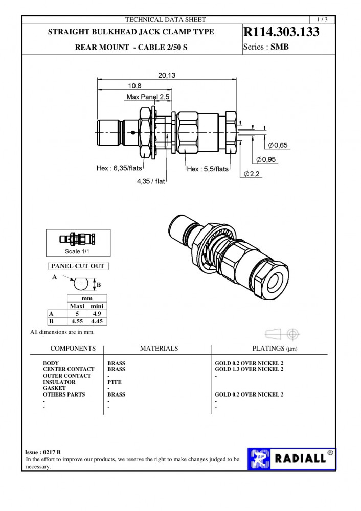 Radiall R114.303.133 technical document page 1