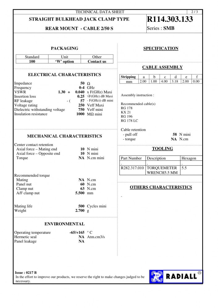 Radiall R114.303.133 technical document page 2