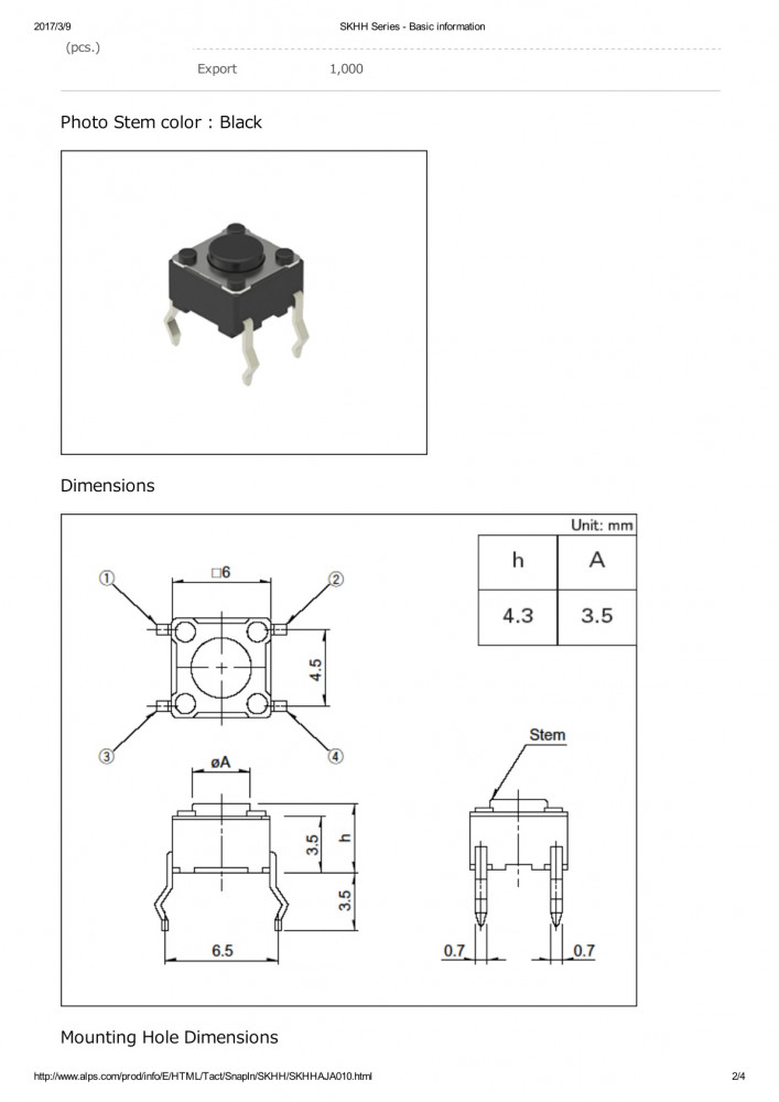 SKHHAJA010 dimensions