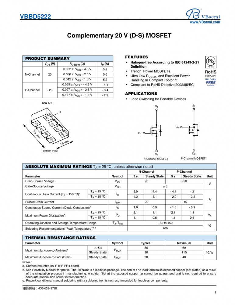VBBD5222 datasheet page 1